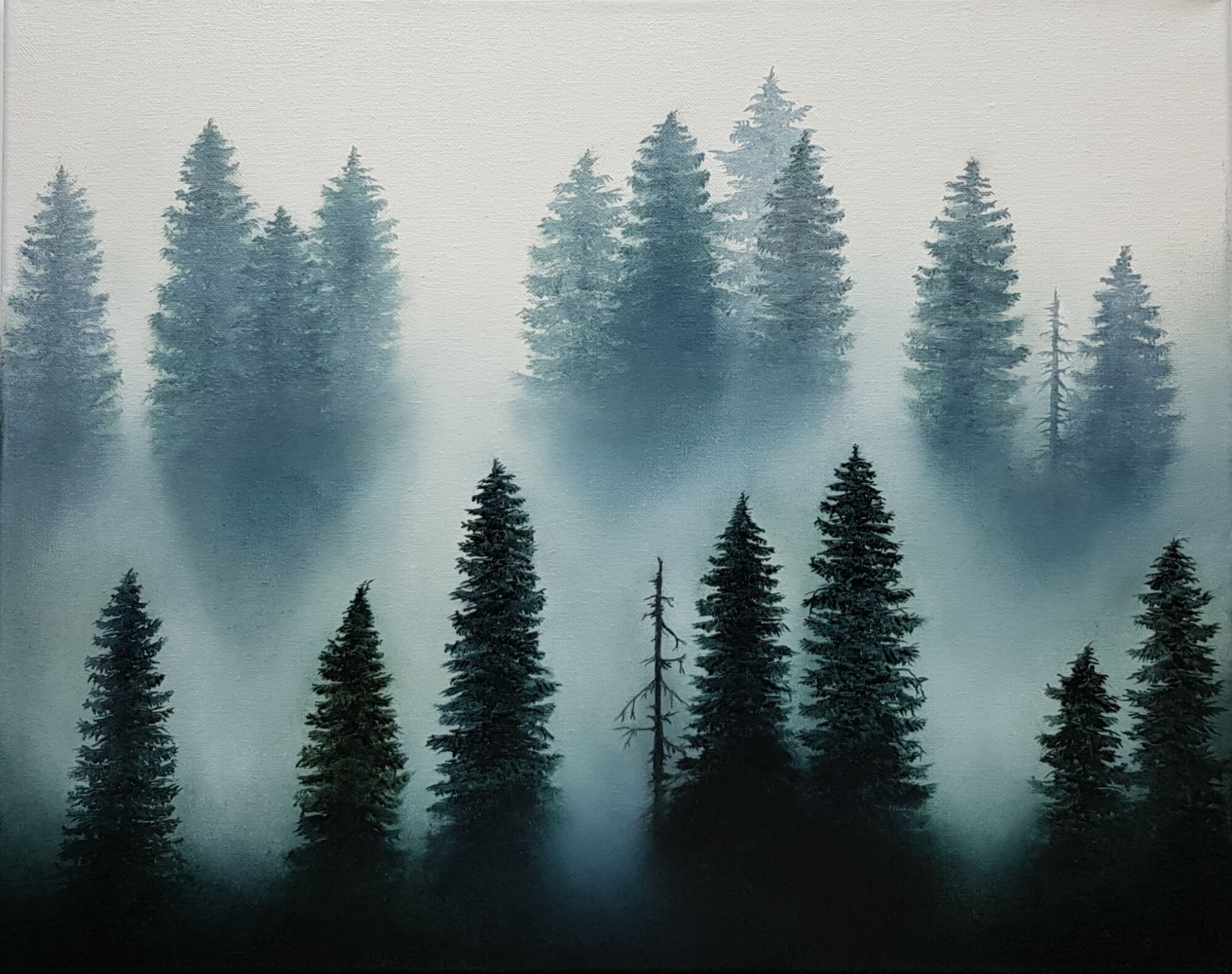 Mglisty las - Ewa Mitręga - obraz olejny na płótnie - Gallerystore.pl