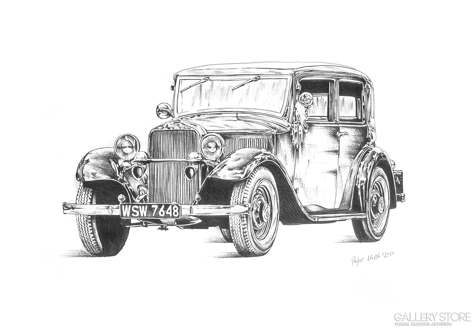 Zabytkowy automobil retro nr 2 - Rafał Kulik - rysunek - Gallerystore.pl
