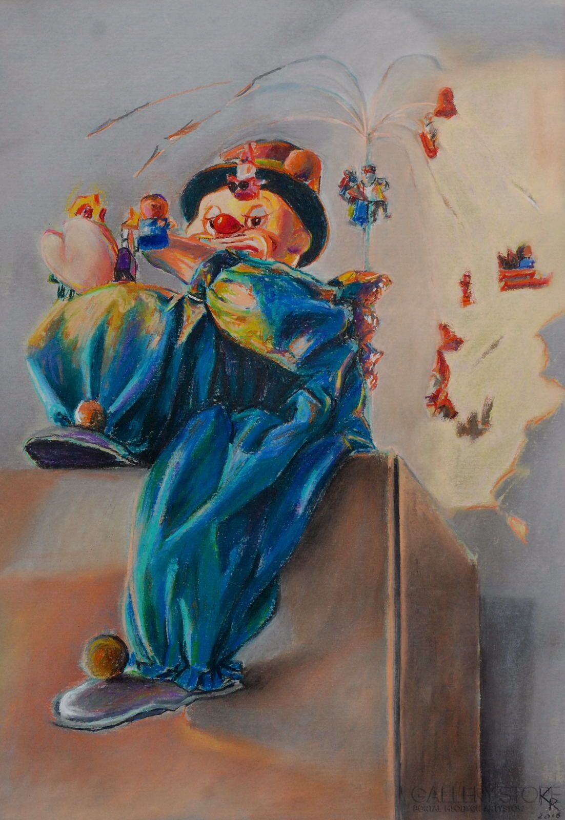 Clown - Roman Kaczmarek - obraz technika mieszana - Gallerystore.pl
