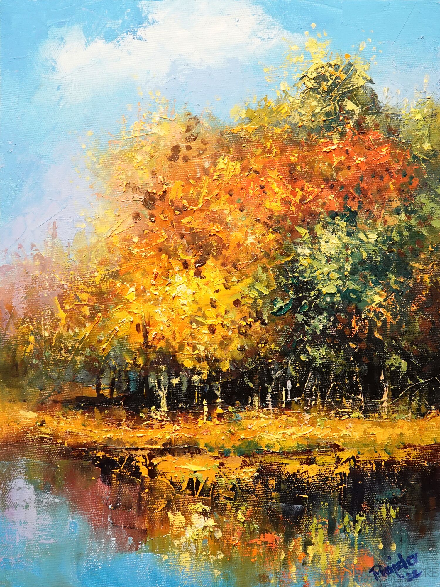 Jesień nad wodą 7 - Tomasz Prajzler - obraz olejny na płótnie ...