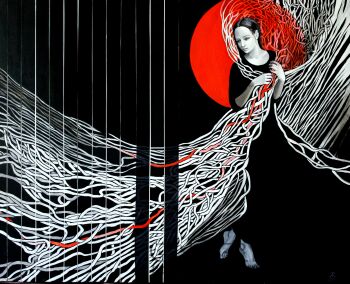 Black and white-red - Anna Rączka - obraz olejny na płótnie ...