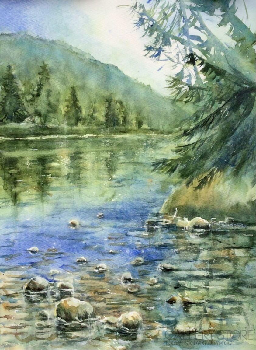 Akwarela - Woda i góry - Bożenna Niewinowska - Gallerystore.pl