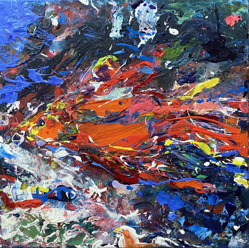 Obraz akrylowy na płótnie - "W pogoni za rybką" - Majka Dombrowicz ...