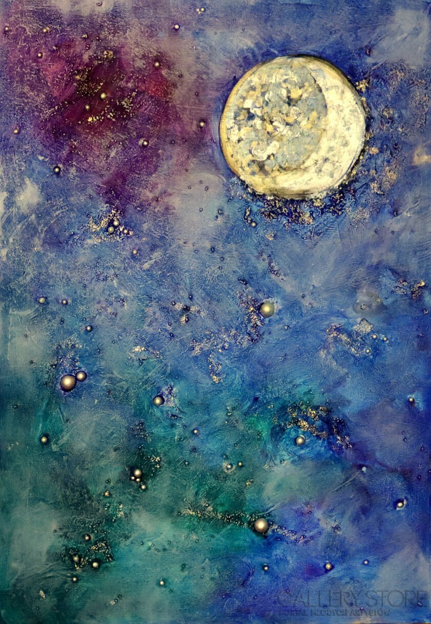 Obraz technika mieszana - Lady Luna - Marzena Kołodziej - Gallerystore.pl